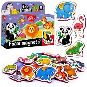 Little World Large Set of 28 Foam Fridge Magnets for Toddlers 1-3 - Refrigerator Magnets for Kids – Baby Magnets for Refrigerator 1 year old - Forest Magnetic Animals - Animal Magnets for Toddlers 1-3