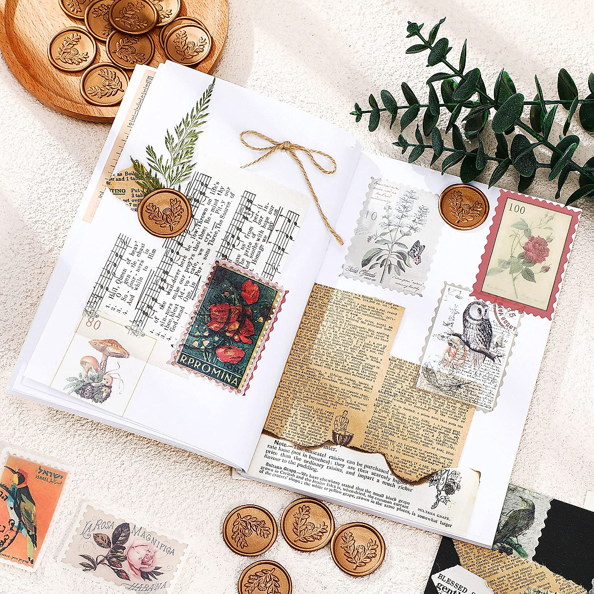 Wax Seal Stickers Envelope Seal Stickers Wedding Invitation Envelope Seals Self Adhesive Gold Stickers for Party Invitaion, Christmas, Gift Wrapping (Eucalyptus Style, 100 Pieces)