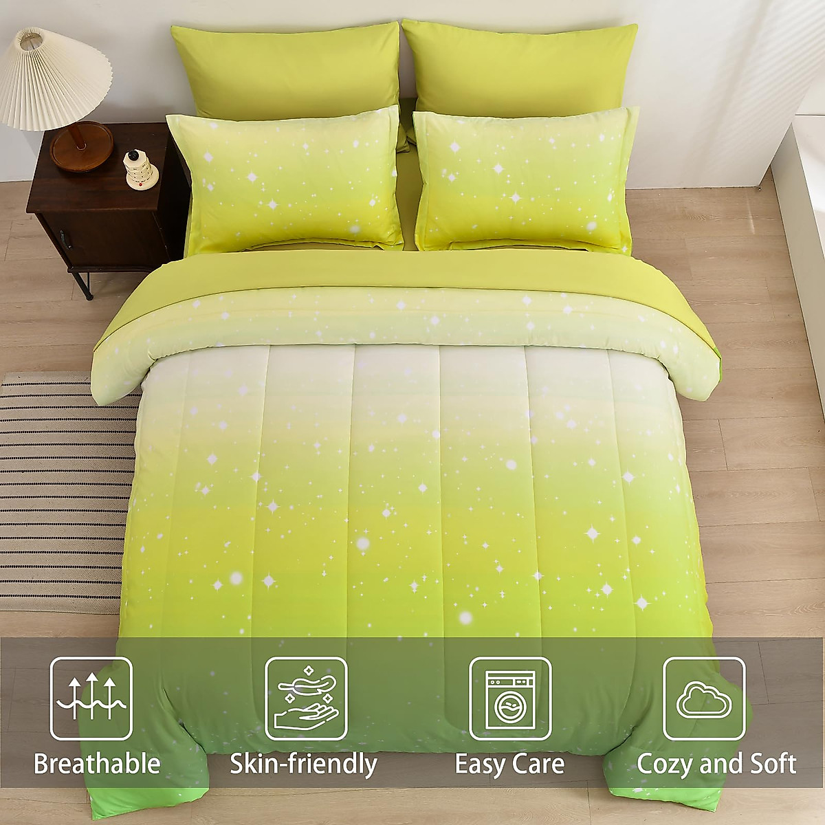 Drucon Girls Comforter Set Twin, 6 Pieces Bed in a Bag Gradient Yellow Comforter Soft Microfiber Bedding Set Twin Size(1 Comforter, 1 Flat Sheet, 1 Fitted Sheet, 1 Pillow sham, 2 Pillowcases)