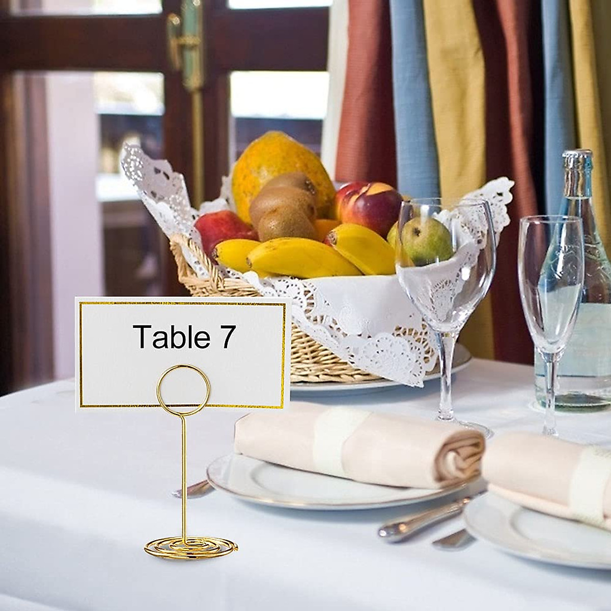 Toncoo 24 Pack Premium Table Number Holders and 24 Pcs Place Cards with Gold Foil Border, Place Card Holder, Table Sign Stand, Photo Picture Holders Wedding Table Name Card Holder(Gold)