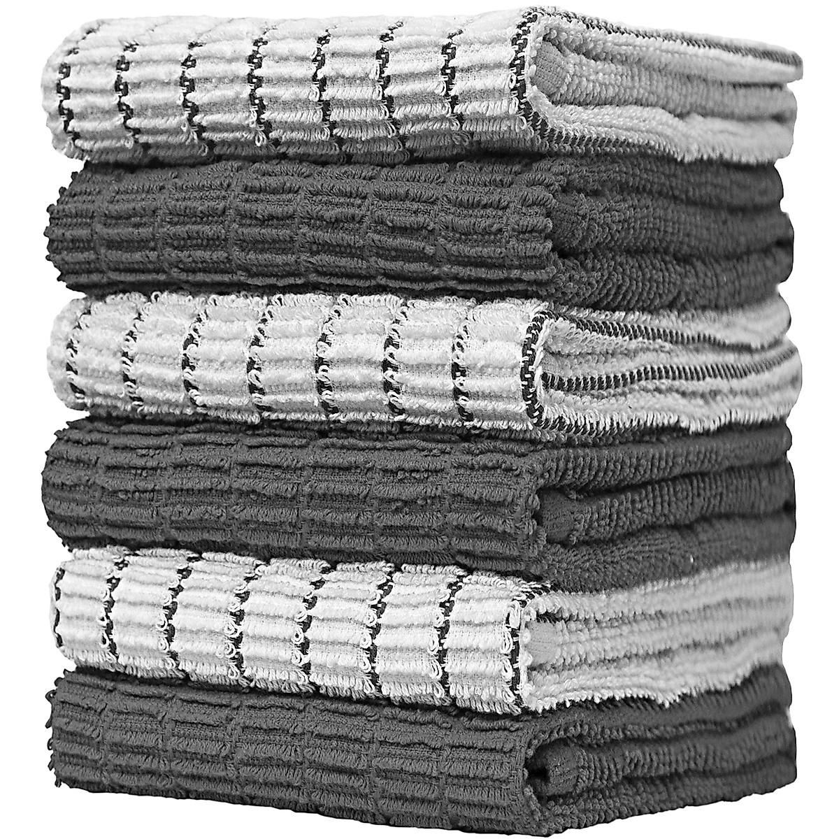 Pack of 6 Premium Bright Kitchen Towels Set - Striped Chef Weave Kitchen Hand Towels - Large, 380 GSM, Extra Absorbent - Dish Towels for Drying Dishes - Cotton Tea Towels - Kitchen Hand Towels - Grey