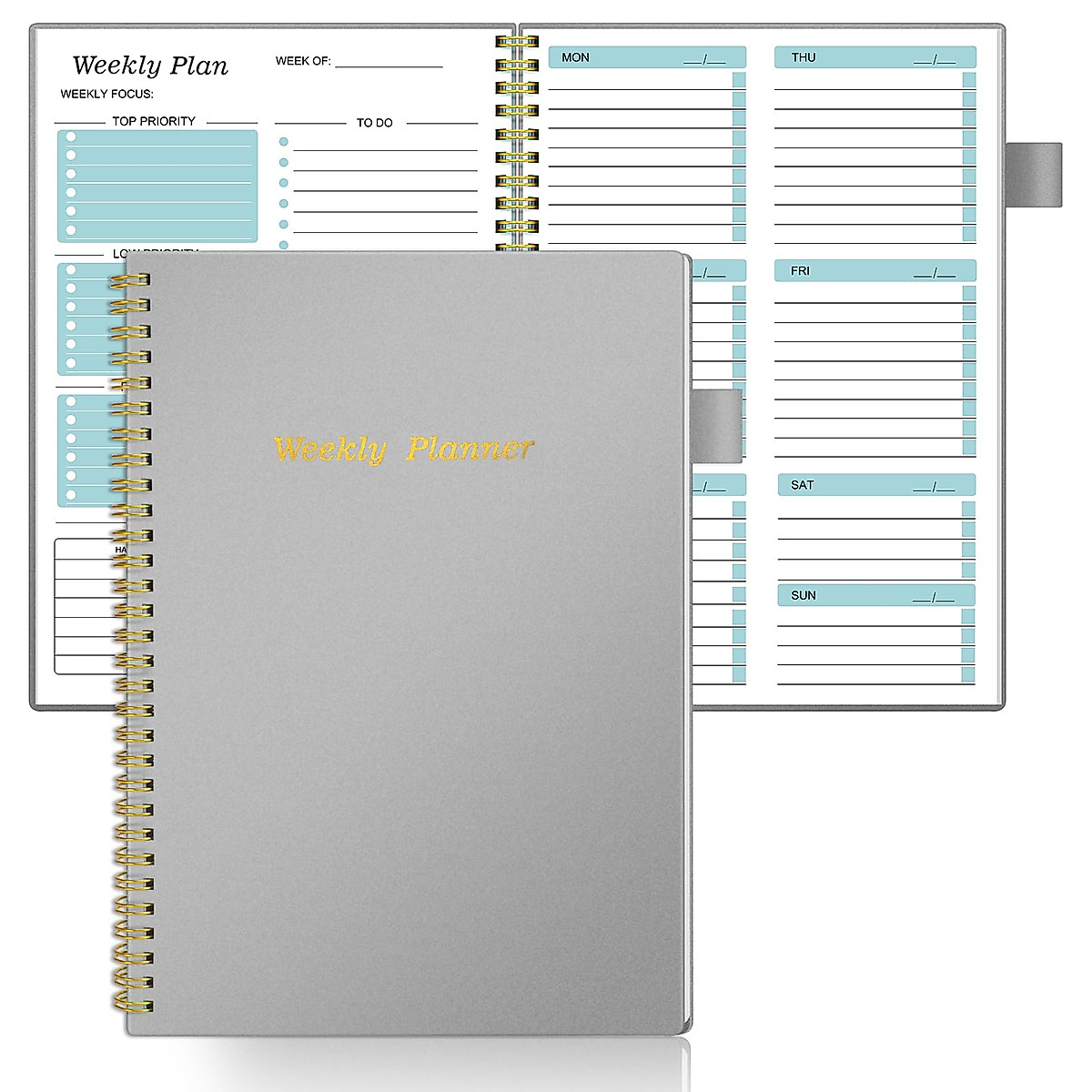 7"x10" Undated Weekly Planner, 53 Weeks To Do List Goals Notebook with Spiral Binding, Flexible Cover, Perfect for Daily & Weekly Plan (Gray)