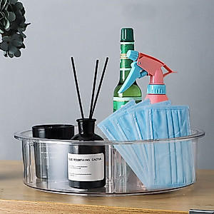 2Pack Clear Lazy Susan Organizer with 5 Removable Dividers 11.5 Inch Divided Lazy Susan Turntable for Cabinet, Refrigerator, Fridge, Pantry, Kitchen, Fridge, Countertop, Bathroom, Vanity