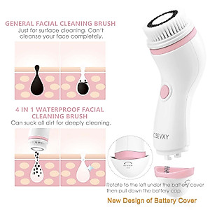 Waterproof Facial Cleansing Spin Brush Set with 4 Interchangeable Brush Heads - Electric Face Scrubber Cleanser Brush by CLSEVXY - Face brush for Deep Scrubbing, Gentle Exfoliating and Massaging