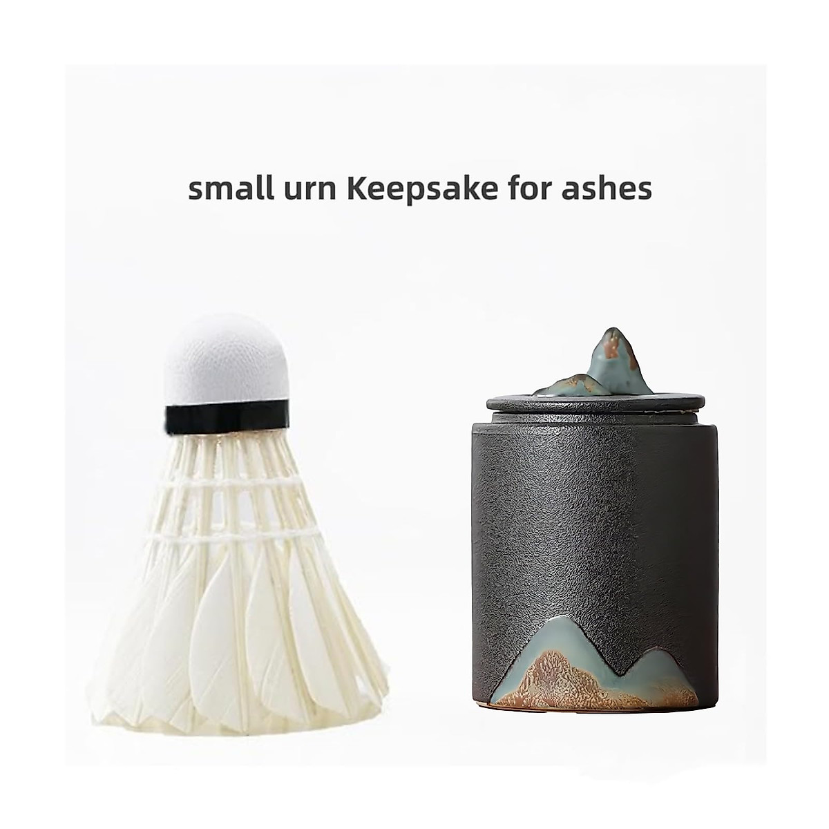 NS Online Black Small Urn Ashes Keepsake - 3.5 inches Ceramics Sharing Small Mountain Urn, Capacity 10 Cubic inches Memorial urn for Human, Pets - Qnty 1
