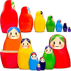AEVVV Stacking Rainbow Nesting Dolls Set 7 pcs - Wooden Rainbow Stacking Toy - Wooden Nesting Rainbow Toys - Matryoshka Doll Rainbow Decor