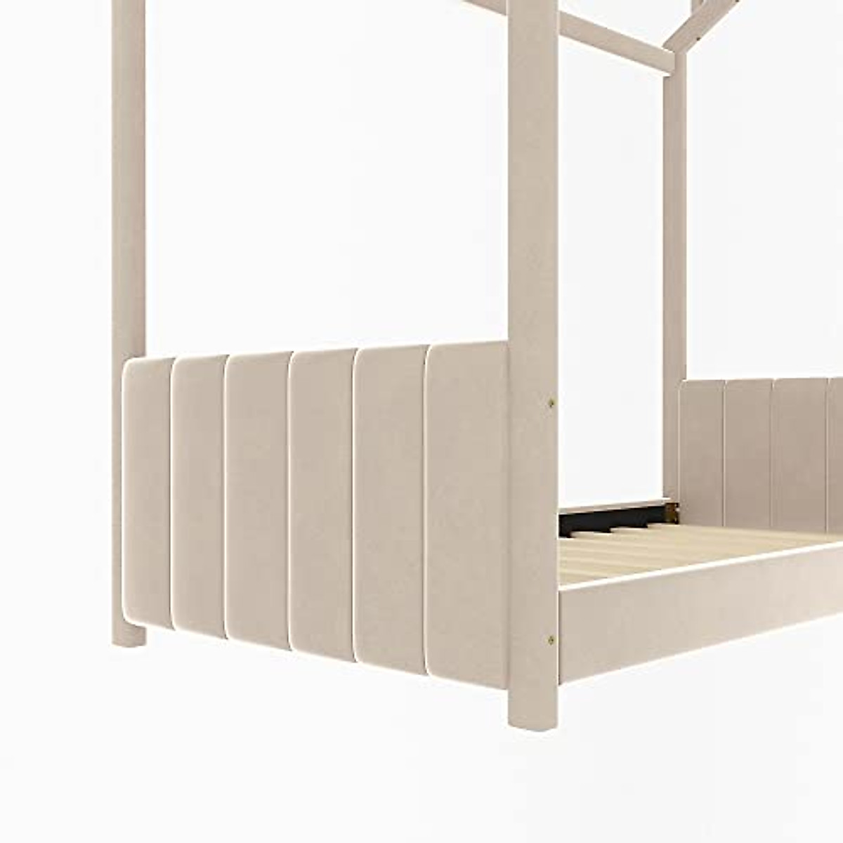 Bellemave Twin Size Velvet House Bed,Wood Bed, Twin Bed Platform Bed for Kids, Wood Twin Size Platform Bed Frame for Boys and Girls and Kids, No Box Spring Needed (Beige)