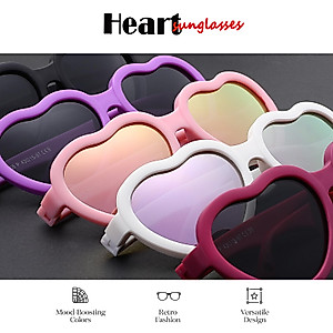Flexible Heart Shaped Baby Polarized Sunglasses with Strap Adjustable Toddler & Infant Age 0-24 Months (White/Purple Mirrored + Pink/Pink Mirrored) - 2 Pack