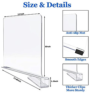 DOUBLE 2 C 6 Pcs Acrylic Shelf Dividers, Clear Shelf Divider for Closet Organization, Plastic Shelve Divider for Clothes Separators, Adjustable Bookshelf Dividers & Purse Dividers for Closet