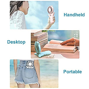 Yuewilai Portable Personal Neck Fan 3 in 1 Handheld/Wearable/Desk Mini Fans, Rechargeable Hanging Adjustable 3 Speed with Long-Lasting Battery for Travel Sports Home Traveling Office (White Cute)