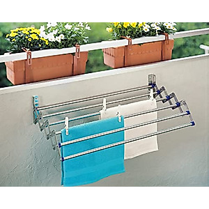 WENKO Seche-linge télescopique - longueur de séchage 3,3 m, extensible, résistant aux intempéries, montage mural, Acier inoxydable, 70 x 12.5 x 11-35 cm, Argent brillant