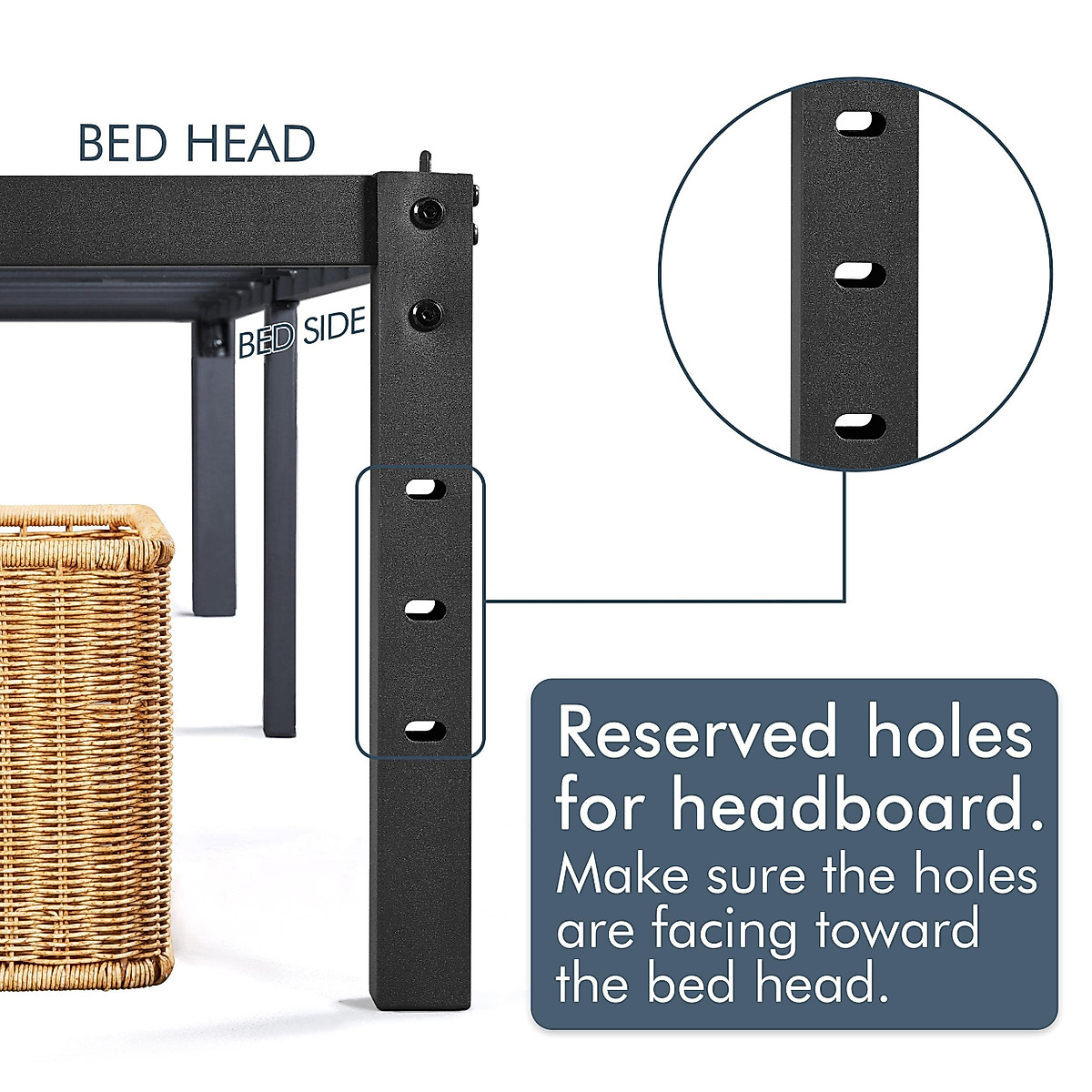 Yaheetech Queen Bed Frame with Storage Space, No Box Spring Needed, 16 Inches Powerful Storage Space, Sturdy Steel Slat Support, Black