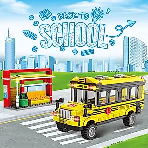 School Bus Building Blocks Set, City School Day Bus Construction Playset with School Bus & Station, Education Learning Roleplay STEM Brick Toys Ideal Gift for Kids, Boys Girls Aged 6+ (488 Pieces)