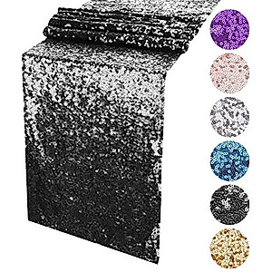 tiosggd Black Sequin Table Runners 2 Packs 12''x108'' Glitter Party Decorations Party Suppliers for Halloween Decorations Baby Bridal Shower Graduation Birthday Wedding Christmas Tablecloth