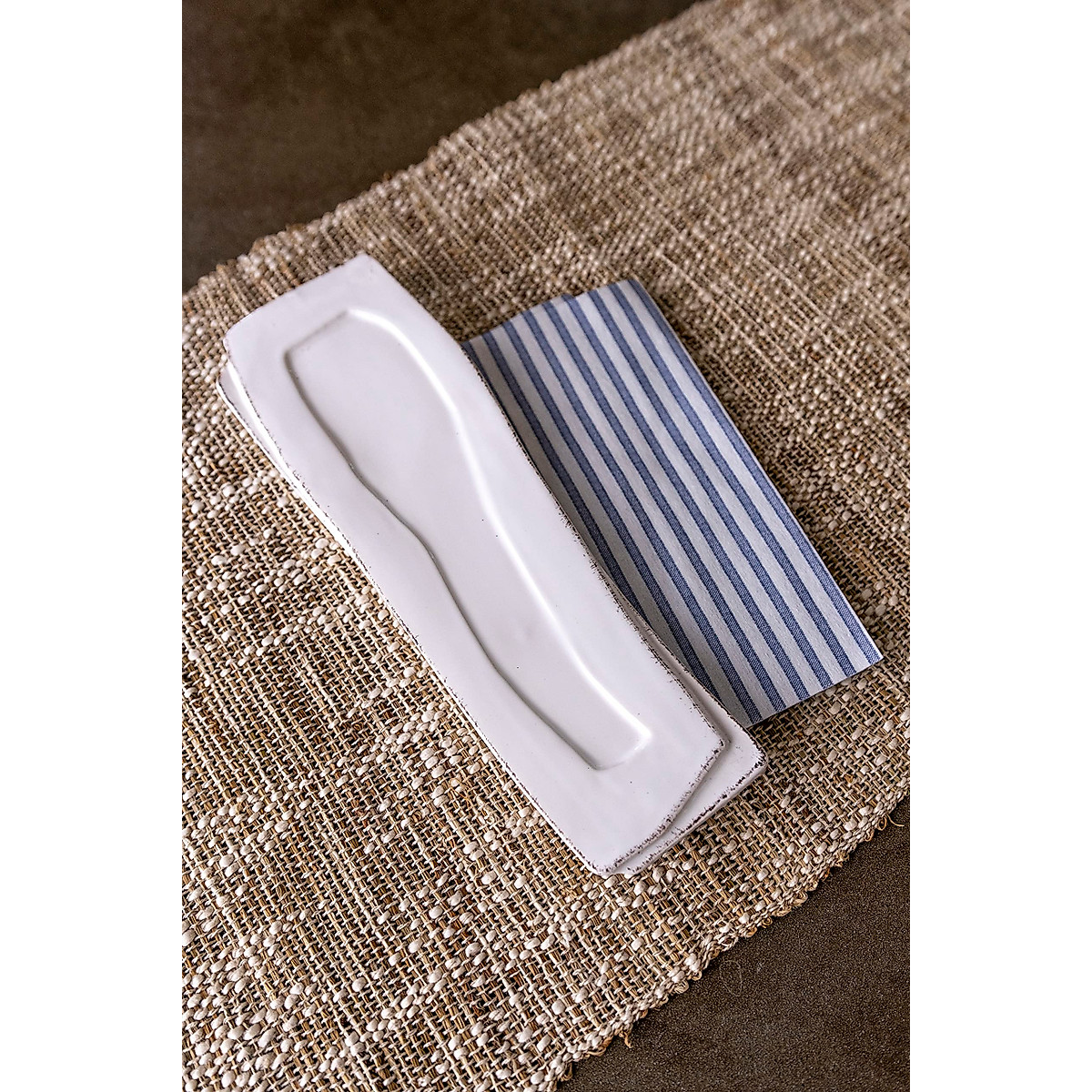 Vietri Lastra White Spoon Rest, 11" Ceramic Cooking/Serving Utensil Tray, Stove/Counter Decor