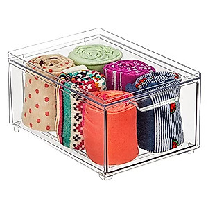 mDesign Stackable Storage Containers Box with 2 Pull-Out Drawers - Stacking Plastic Drawer Bins for Closet Organization, Linen, Coat, Bedroom or Entryway Closets - Lumiere Collection - 2 Pack - Clear