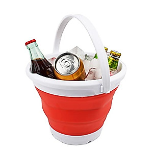 SAMMART 5.5L (1.4 Gallon) Set of 3 Collapsible Plastic Bucket - Foldable Round Tub - Portable Fishing Water Pail - Space Saving Outdoor Waterpot. (Grey & Latte & Orange Red)