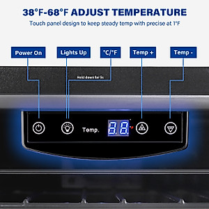 Yeego Wine Fridge Cooler, 20 Bottle 38-65℉ Wine Refrigerator Glass Door, Freestanding Under Counter Shallow Depth Wine Cooler w/Single Temp for Wine Enthusiast, Bedroom, Home, Drom Storage, Black