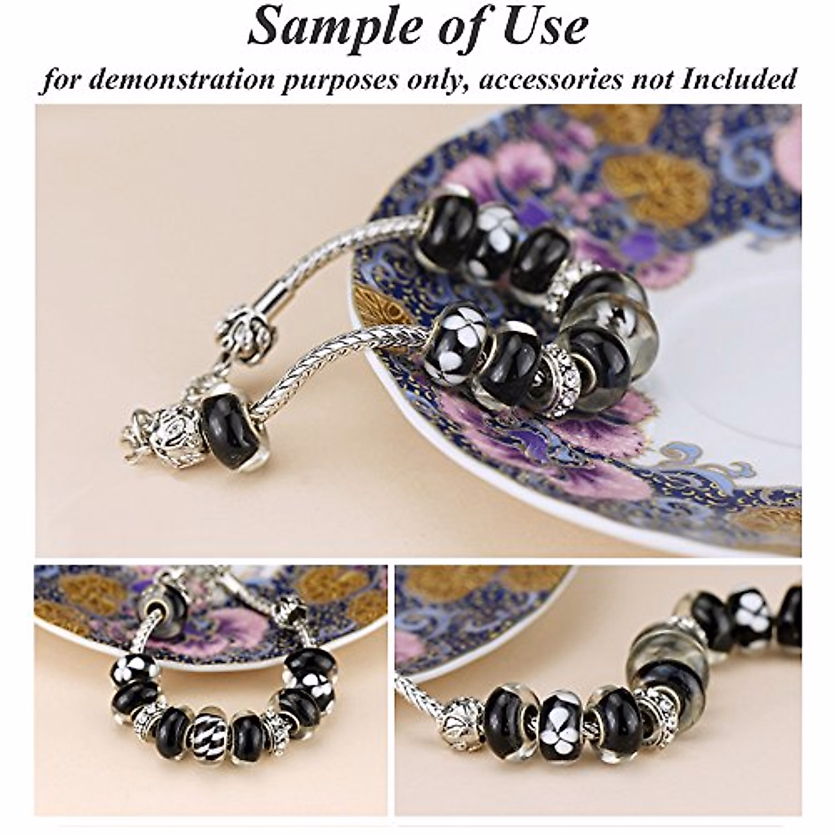 RUBYCA 5Pcs 20cm Bracelet 18KGP Silver Plated Heart Lobster Clasp Floral Snake Chain Charm Beads DIY