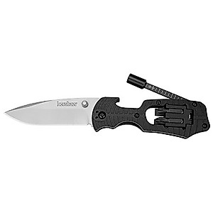 Kershaw Select Fire Multi-Function Pocket Knife, 4-piece Bit Set and Driver, 3.4" 8Cr13MoV Steel Blade, Manual Washer Folding EDC,Black