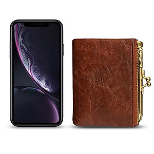 TOPKULL Womens Wallet Small Bifold Rfid Ladies Mini Vintage Coin Purse With Zipper and Kiss Lock (Brown)