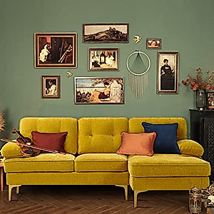 COOLDEX 82” L Shape Sofa, Yellow Sectional Sofa, MCM Sofa, Chenille Loveseat Sofa with Chaise Removable and Washable Cushions (Yellow)