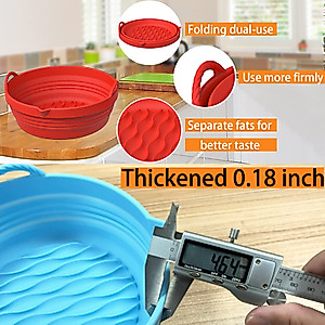 2-Pack Silicone Air Fryer Liners, 7.5" Foldable Reuse Silicone Air Fryer Basket, Easy to Clean Silicone Tray Air Fryer, Deep Fryer Liner, Use Instead of Parchment Fits 3 to 5 QT Air Fryer (Red & Blue)