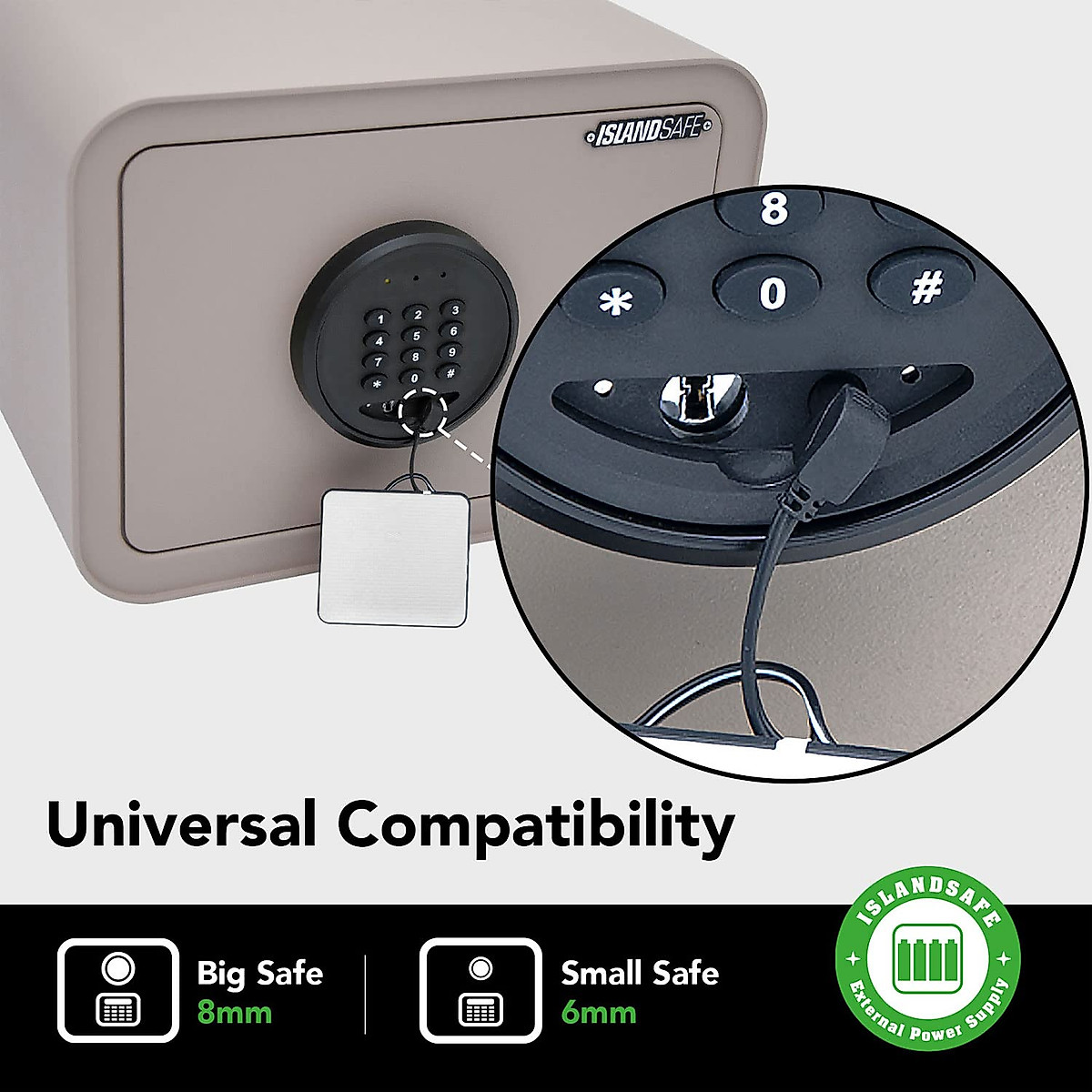 ISLANDSAFE Safe Accessories External Emergency Battery Pack Box, Double Head for Safe Box, Home, Office, White