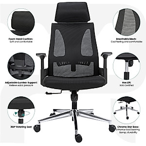 Raynesys Ergonomic Chair for Heavy People, 350 LBS Capacity with Wide Seat, Comfortable Headrest, Tilt Function Adjustable Lumbar Support,Breathable Mesh for Home Office, Black & Black