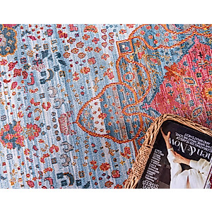 Unique Loom Baracoa Collection Area Rug - Malecon (5' 5" x 8' Rectangle, Light Blue/ Orange)