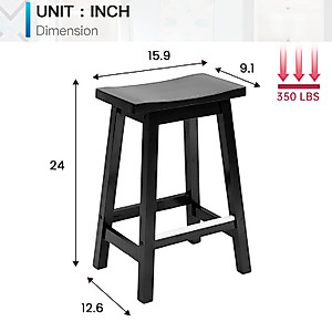 PayLessHere Bar Stools Set of 2 for Kitchen Counter Solid Wooden Saddle Stools 24-Inch/30-Inch Height (Black, 24 in)