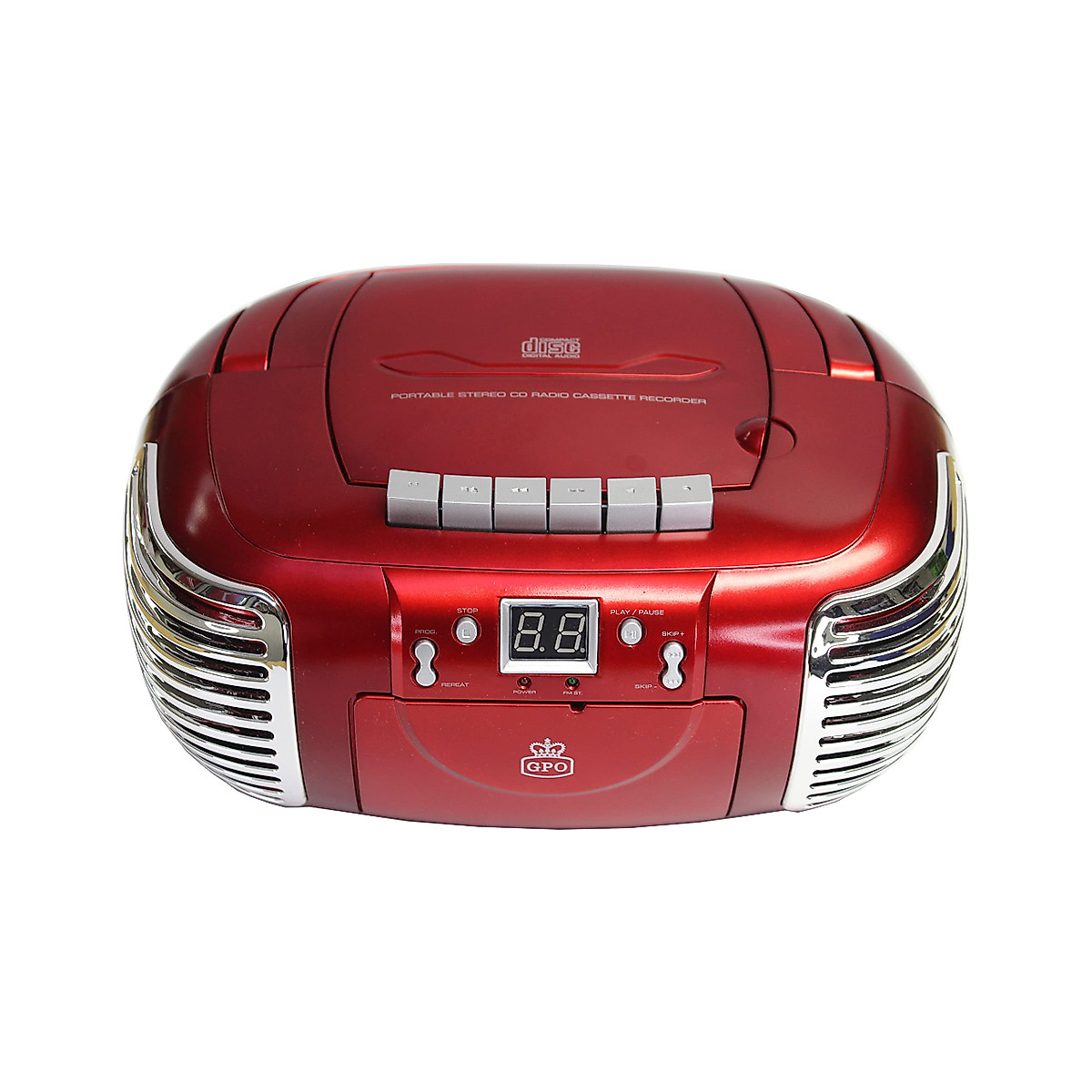 GPO PCD299 Portable Retro Boombox CD, Radio and Cassette Player Mains/Battery Powered - Red