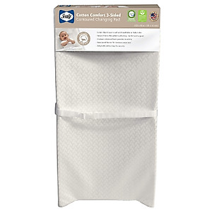 Sealy Baby Cotton Comfort Waterproof 3-Sided Contoured Diaper Changing Pad for Dresser or Table, Durable Easy to Clean Surface, Eco Friendlier Cover & Soy-Enhanced Foam, Made in USA - White, 32” x 16”