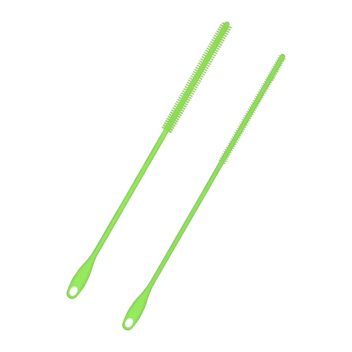 2pcs Silicone Straw Brushes, 6mm+8mm Extra Long Straw Cleaning Brush Reusable Bottle Straw Washing Tool with Hanging Ring Bendable Crevice Brush Pipe Cleaners for Smoothie Straw (Green)