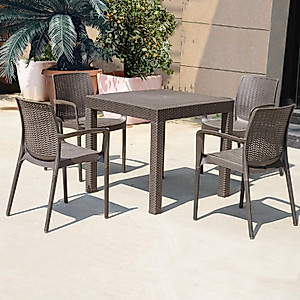 DIMAR GARDEN 4 Piece Patio Dinning Chairs Set, Outdoor Resin Dining Chairs with High Back, Deck Chairs with Armrest, Flax Gray