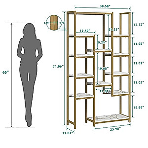 YITAHOME 6 Tier Gold Bookshelf, 71” Tall Modern Free Standing Bookshelf with 12 Shelf Bookcase, Faux Marble Open Display Storage Book Shelves for Living Room Bedroom Office Home, Gold & Marble