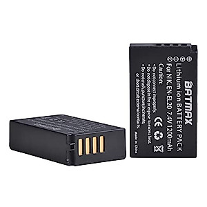 Batmax EN-EL20 Battery (2-Pack) + LED Built-in USB LCD Charger for Nikon EN-EL20 EN-EL20a Nikon P1000,1 J1, 1 J2, 1 J3, 1 S1, 1 V3, Coolpix A, 1 AW1,Coolpix P950 Cameras
