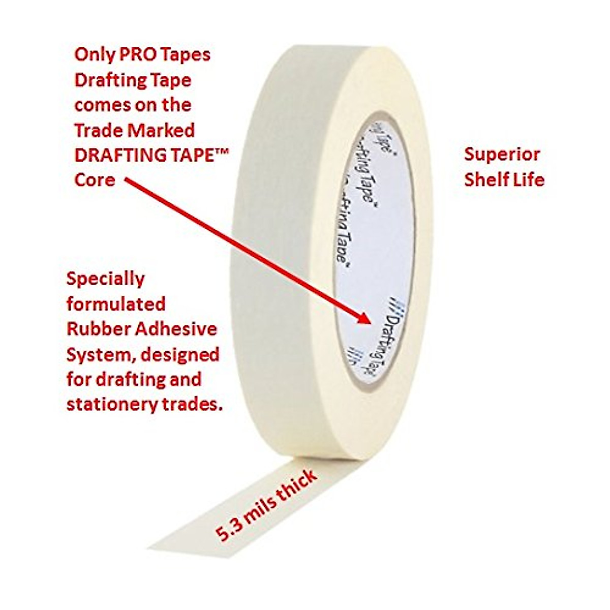 ProTapes Pro Drafting Flatback Paper Masking Tape specially formulated with a low tack adhesive system designed for the drafting and stationary trades, 60 yds Length x 1/2" Width (Pack of 1)