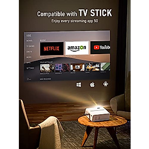 YEHUA WiFi Projector, 4K HD Outdoor Projector Mini Projector with Remote, 1080P & 160" Screen Supported, Movie Home Theater for TV Stick, Laptop,PC, iOS & Android, PS4, HDMI, USB, AUX, AV