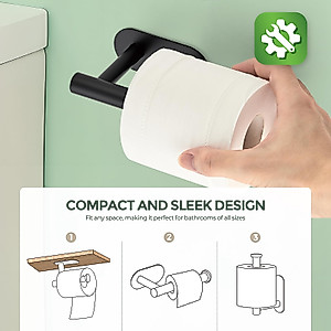 1 Pack Adhesive Toilet Roll Holder Stand - Matte Black SUS304 Stainless Steel, Rustproof Toilet Paper Holder No Drilling Tissue Holder for Kitchen Bathroom Wall Mount Bathroom Tissue Holder