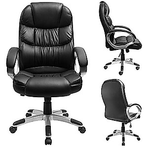 Furmax Leather High Back Office Chair Ergonomic Executive Office Chair Swivel Computer Desk Chair Lumbar Support Soft Cushioned Padded Arms (Black)