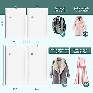 Napzzzz Hanging Vacuum Storage Bags, Space Saver Bags for Clothes, Set of 4 (2 Long, 2 Short), Premium Space Saver Vacuum Storage Bags for Clothing, Suits and Coats, Clothes Compression Storage Bags