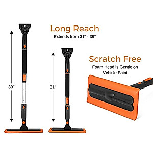 BIRDROCK HOME 39" Extendable Snow Brush with Detachable Ice Scraper for Car | 14" Wide Foam Head | Size: Car & SUV | Lightweight Aluminum Body with Ergonomic Grip | Windshield & Paint Safe…