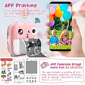 Kids Camera Instant Print Toddler Digital Camera with 1080P HD Video Camera, 2.4"IPS Screen Printing Instant Camera Birthday Gifts for Girls Boys 3-12, 48MP Camera with Phone Connected 32GB Card, Pink