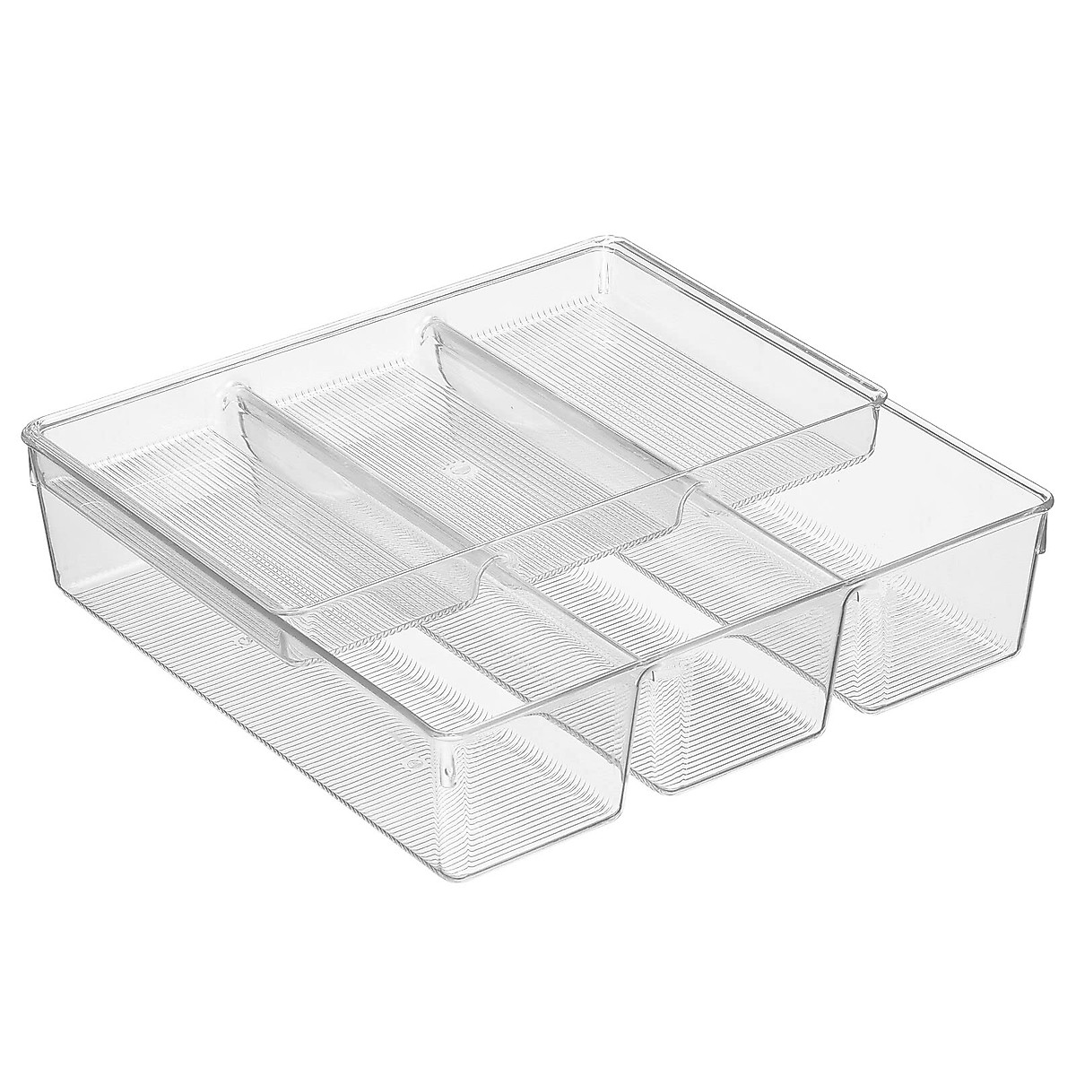 mDesign Plastic Kitchen Drawer Organizer Tray Set - Horizontal Storage Bin for Organizing Cutlery, Flatware, Silverware, Utensil, and Appliances - 12" Long - Ligne Collection - Clear