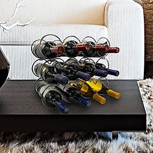 Sorbus® 3-Tier Stackable Wine Rack - Round Classic Style Wine Racks for Bottles - Perfect for Bar, Wine Cellar, Basement, Cabinet, Pantry, etc - Hold 12 Bottles, Metal (Round Silver)