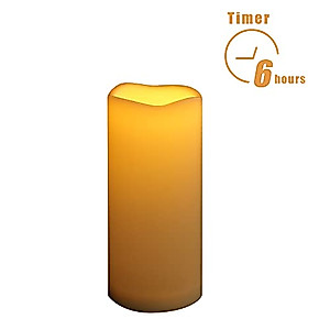 Waterproof Outdoor Battery Operated Flameless Candles with Cycling Timer, Realistic Flickering Plastic Fake Electric LED Pillar Lights for Garden Wedding Party Halloween Christmas Decor 3x7 Inches
