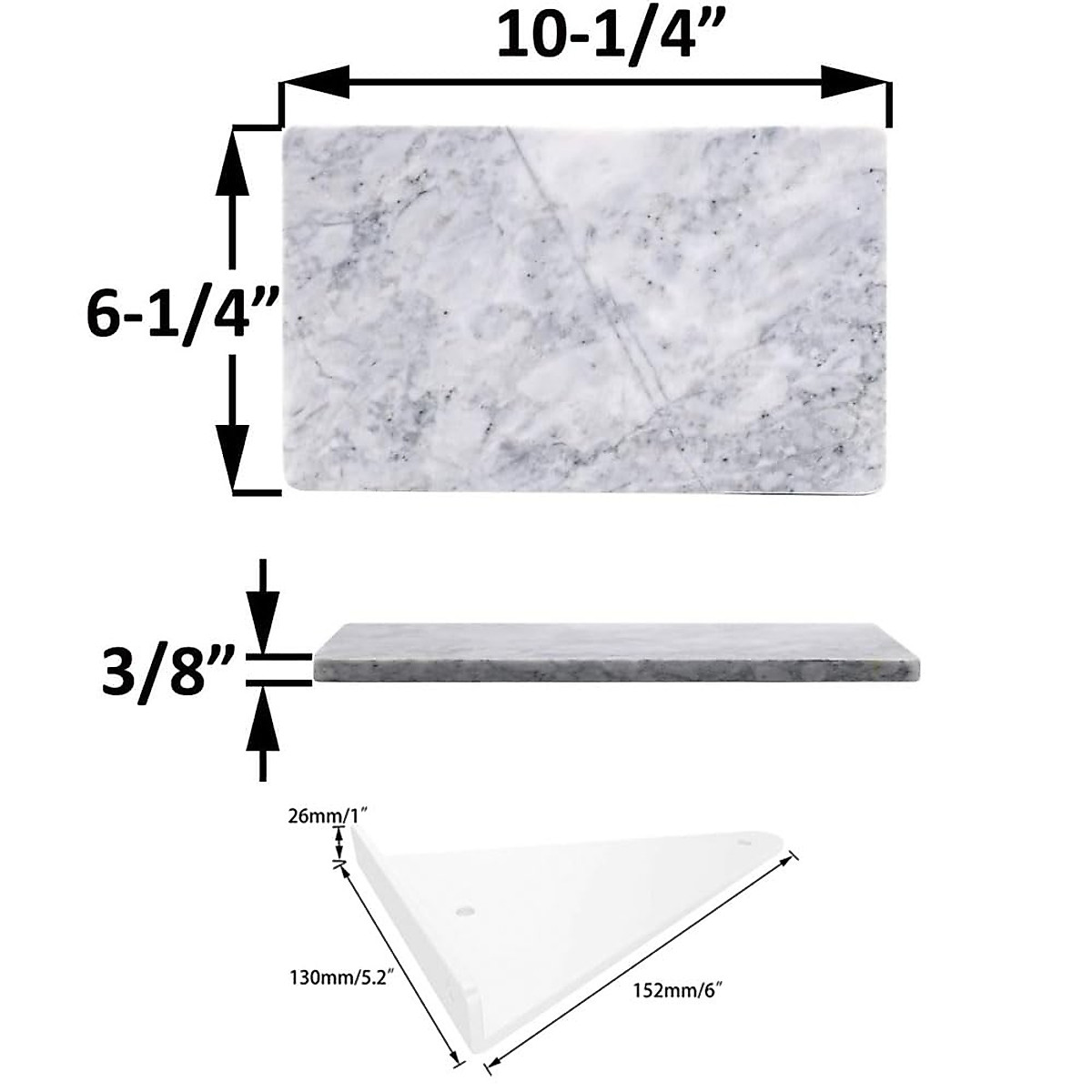 kaileyouxiangongsi 10.4 Inch x 6.4 Inch x 0.4 Inch White Marble Corner Shower Shelves,Modern Floating Shelf Wall Mount for Bathroom Wall Shelf