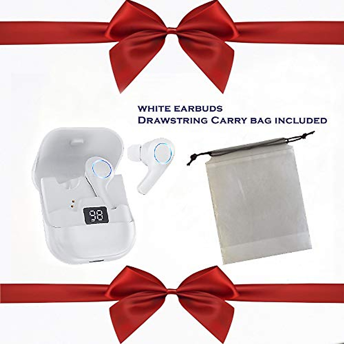 Brand Bluetooth Earbuds - Noise Cancelling Wireless Waterproof Headphones - Workout Earbuds with Smart Touch - Surround Sound Bluetooth Earbuds with Microphone and Charging Case - Carry Bag (White)