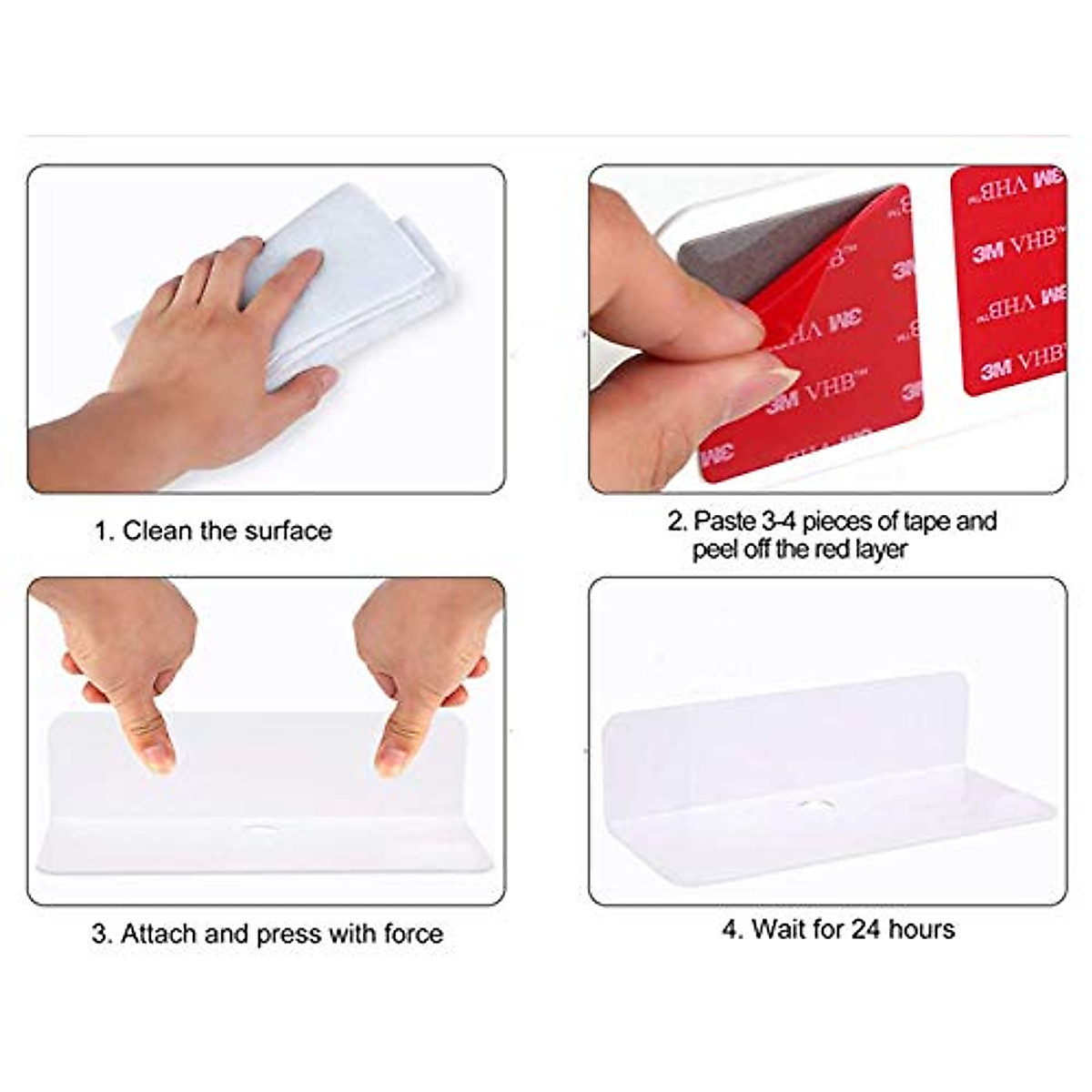 KIKEEP Acrylic Floating Wall Shelves Display Shelf Stick On Small Acrylic Floating Wall Shelf Acrylic Small Wall Shelf for Bedroom, Bathroom (1, Clear)